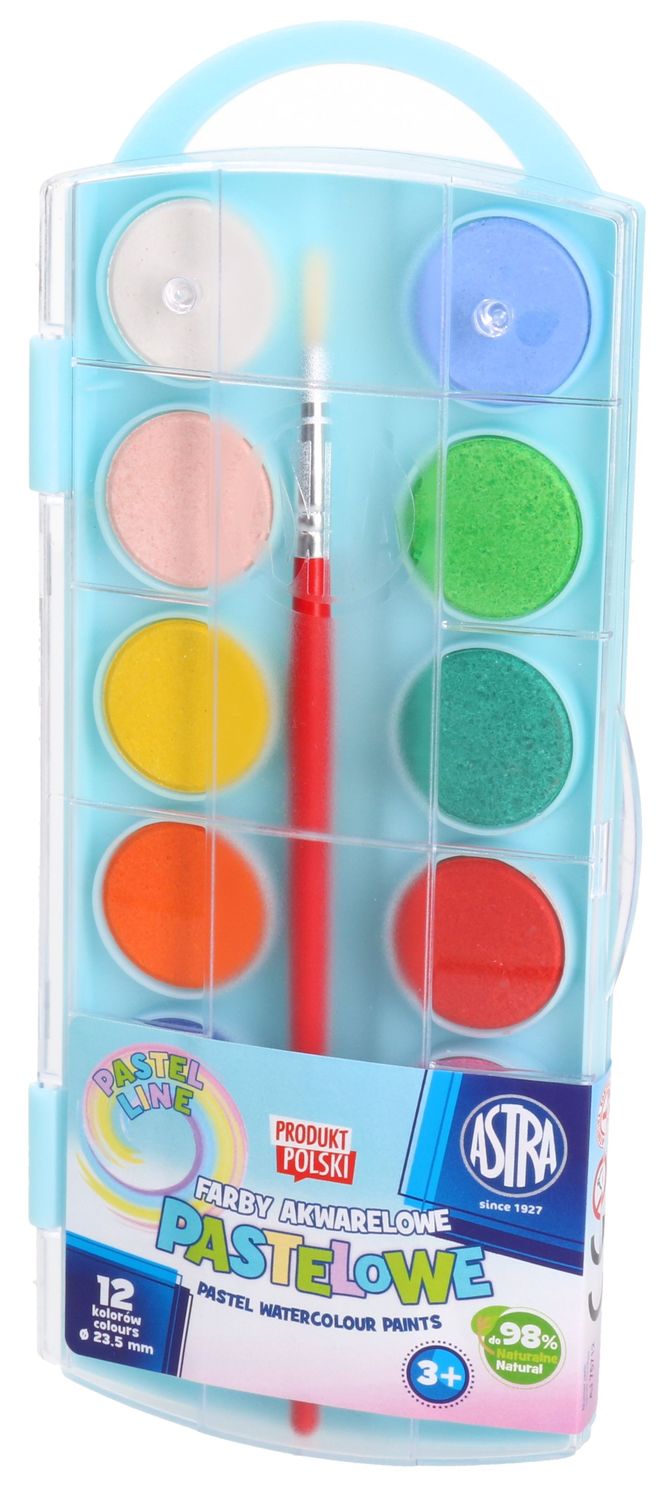 Farby akwarelowe pastelowe 12 kolorów ASTRA - Hurtownia Biały