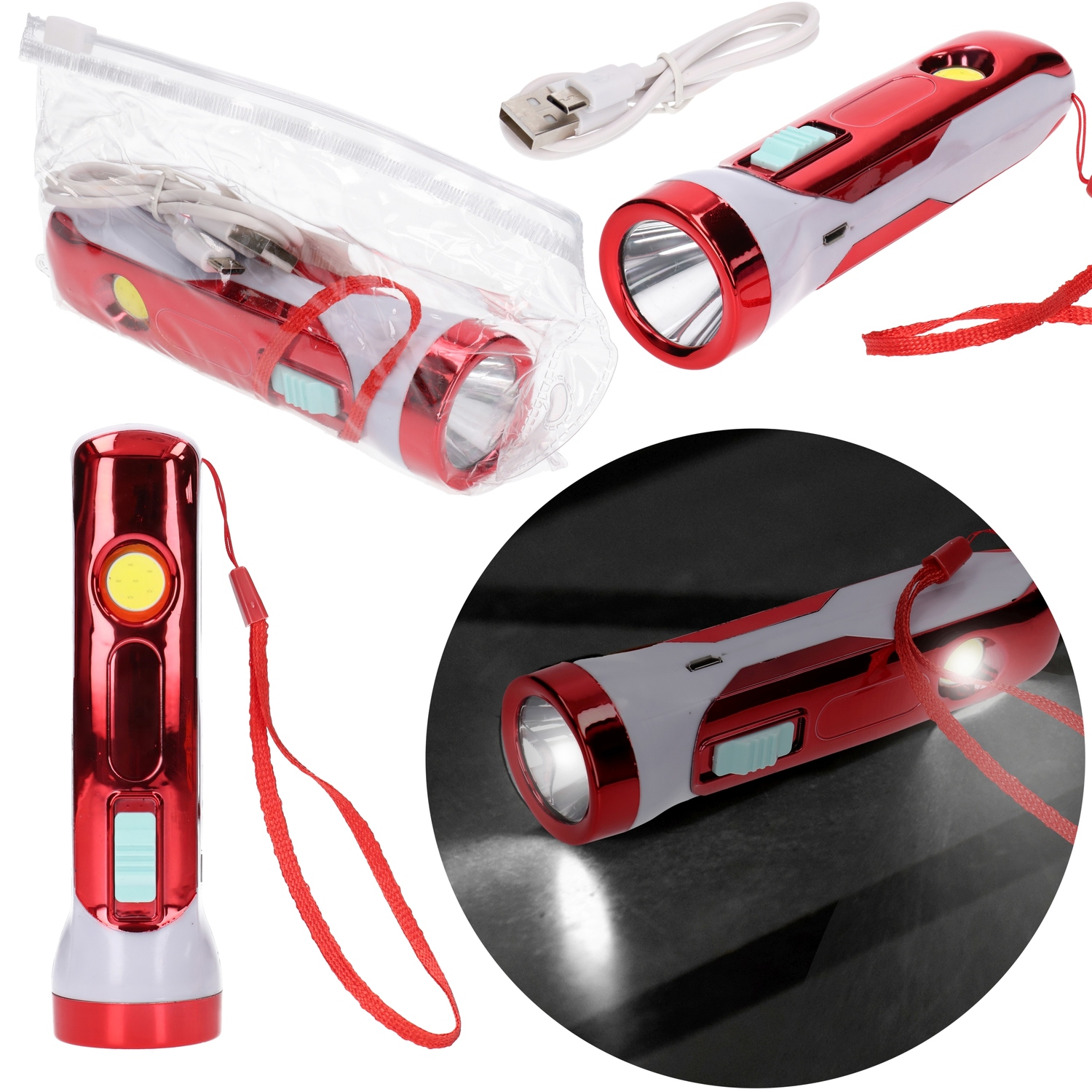 Mini Latarka LED z ładowarką USB - Hurtownia Biały