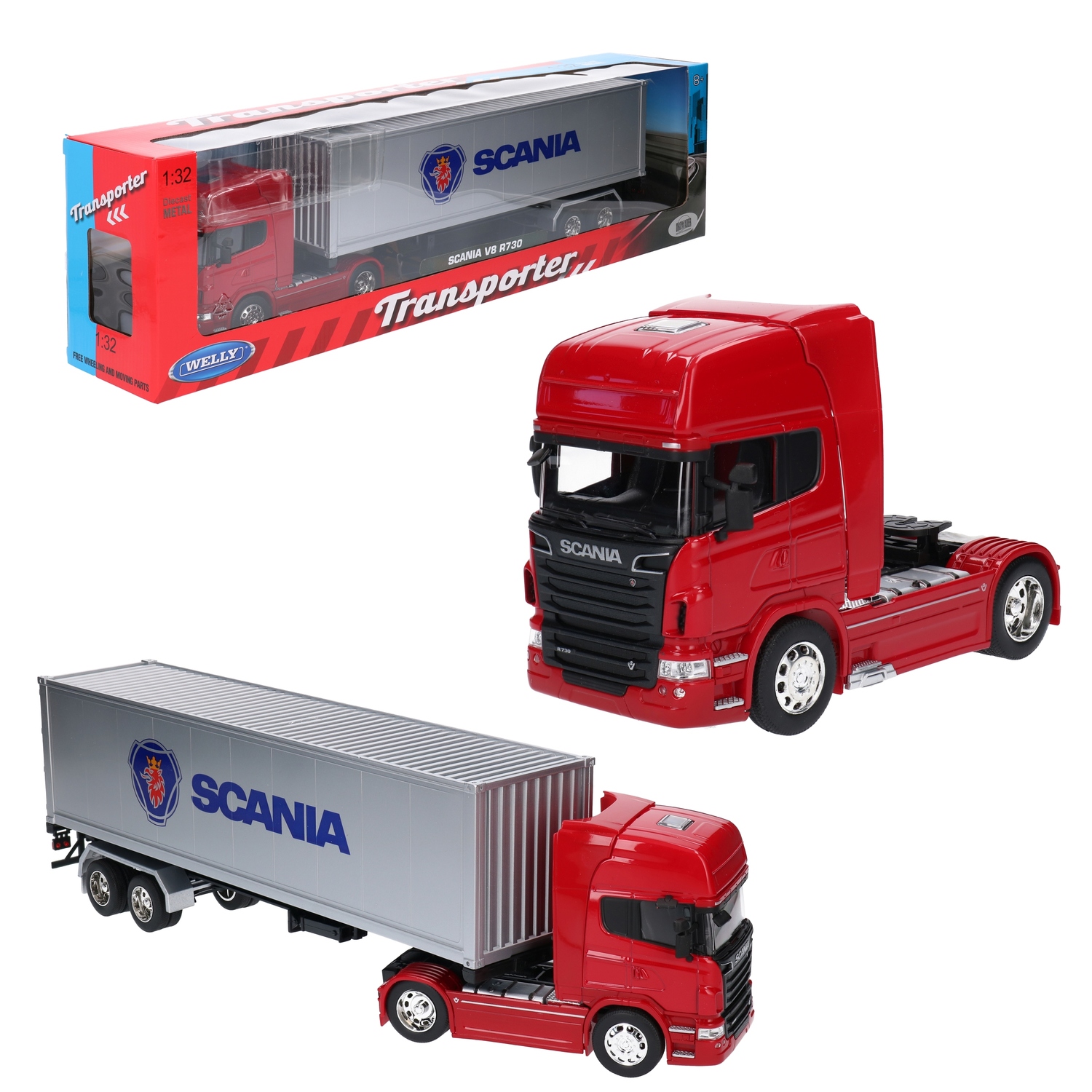 Auto TIR SCANIA z naczepą 1:32 ciągnik siodłowy, model metalowy WELLY ...